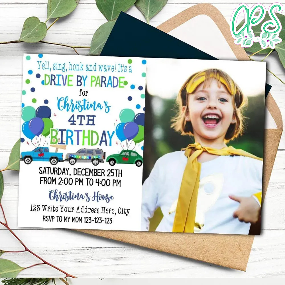 Printable Car Parade Birthday Flyer with Photo DIY | Partyinvitedesign