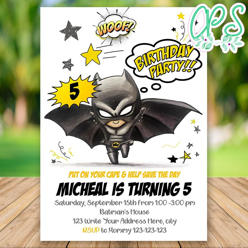 Superhero Boy Birthday Invitation Batman party Invite Printable ...