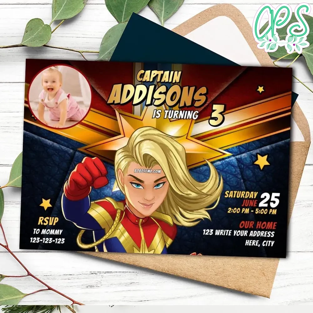Editable Carol Danvers - Captain Marvel Invitation With Photo DIY ...