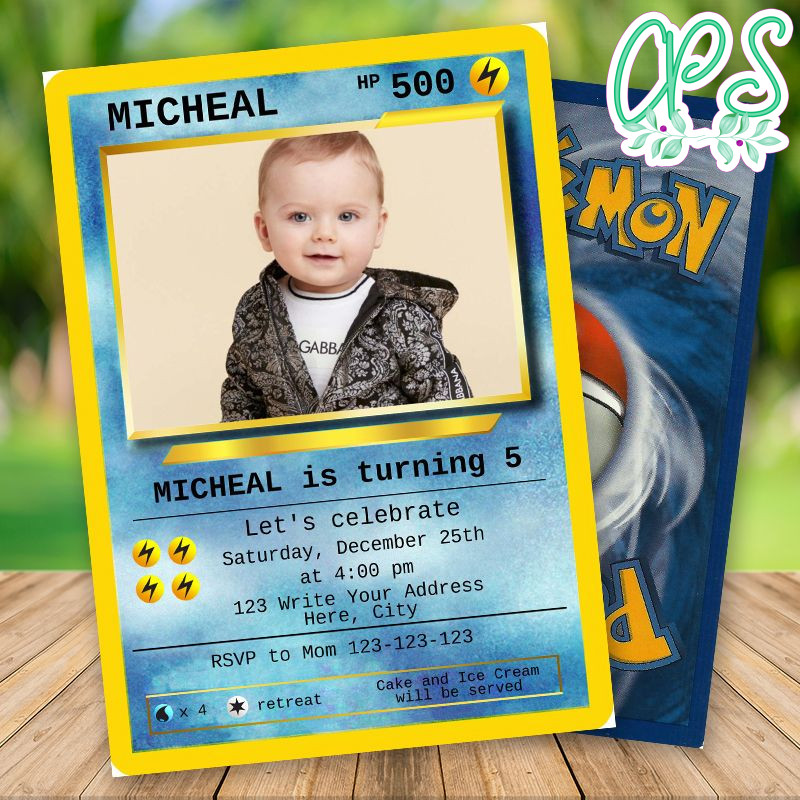 Editable Pokemon Card Party Invite with Photo Instant Download ...