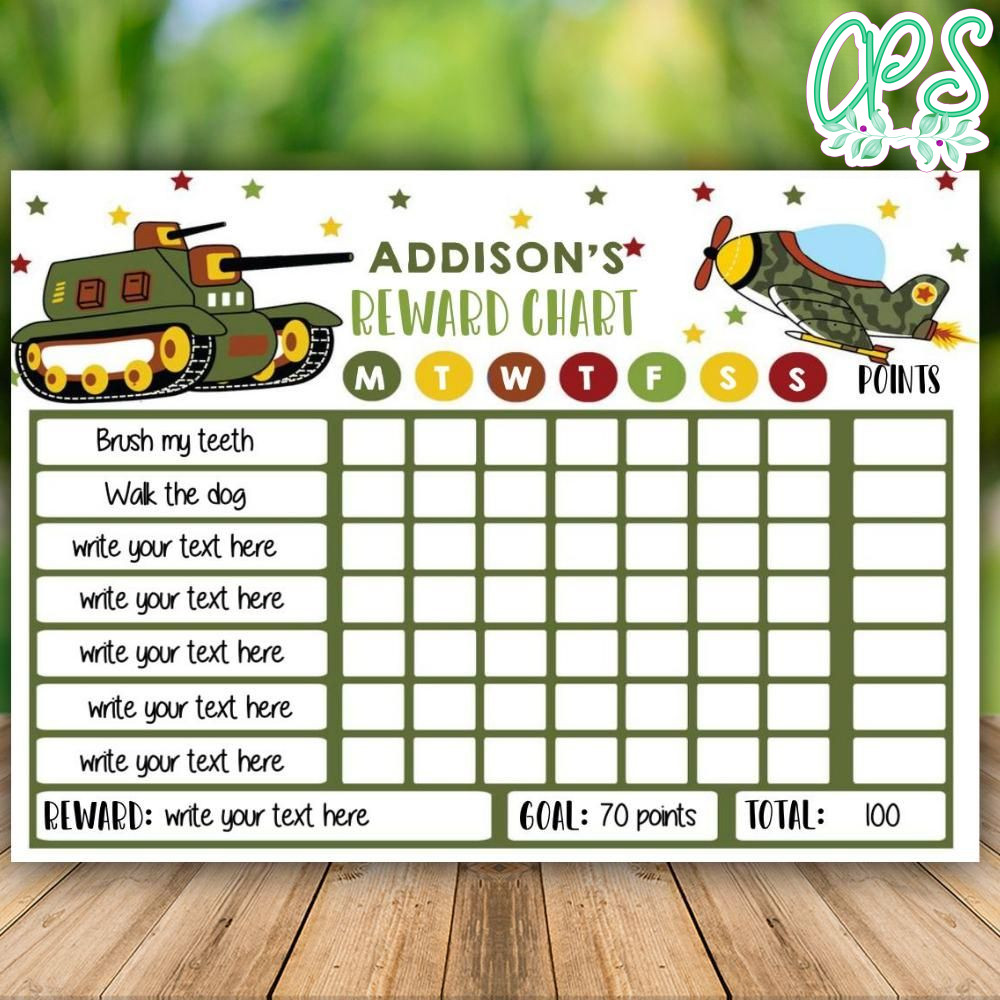 Printable Army Tank Reward Chart Instant Download | CustomPartyShirts