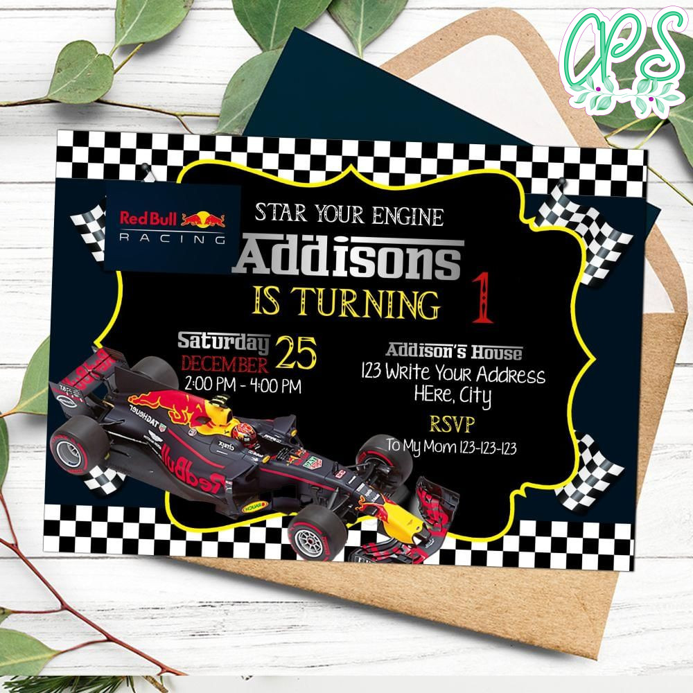Red Bull Racing Car Birthday Invitation Customizable Template DIY ...