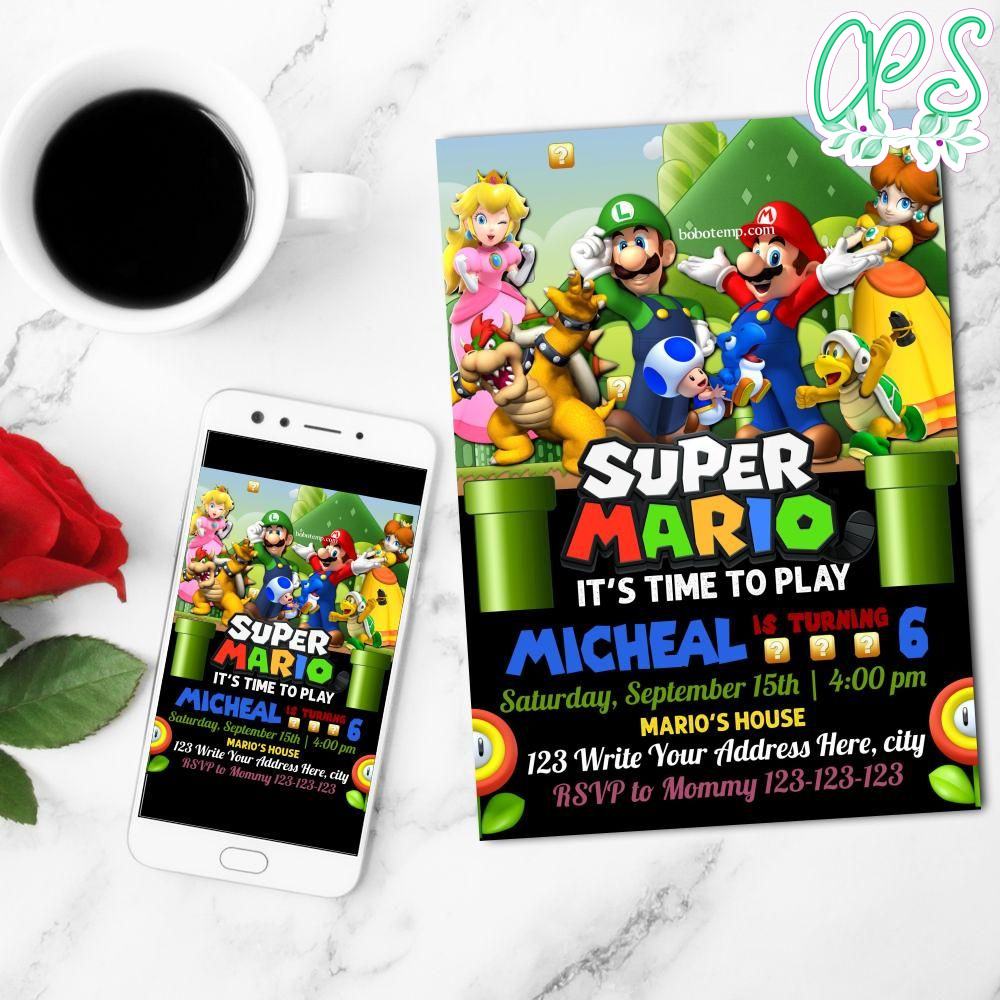 Mario Invitation Customizable Template Instant Download | Partyinvitedesign