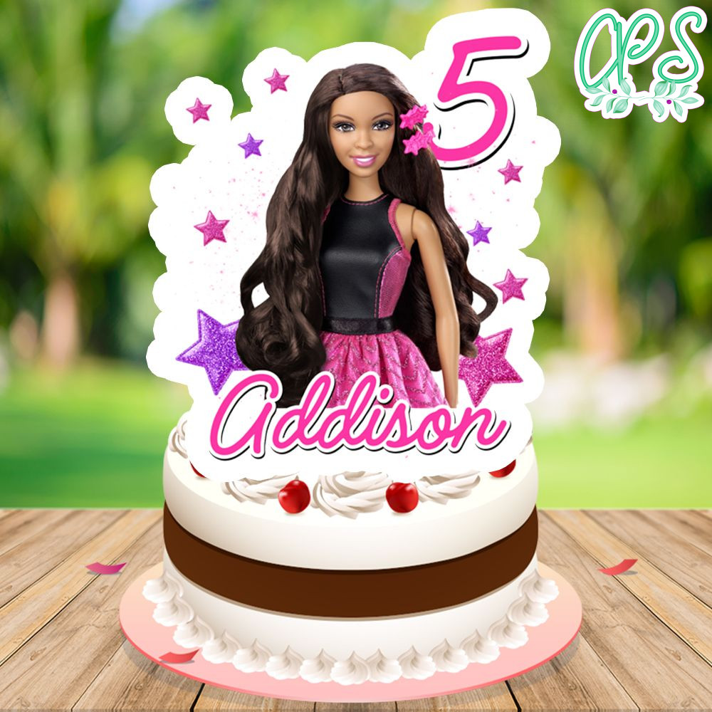 Black Barbie Birthday Cake Topper Digital File Printable DIY ...