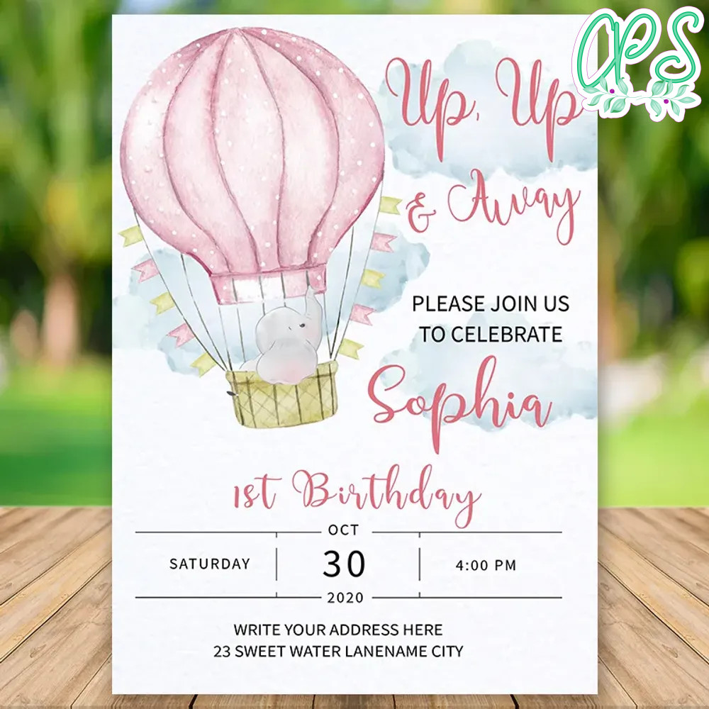 Printable Pink Hot Air Balloon 1st Birthday Flyer DIY | CustomPartyShirts