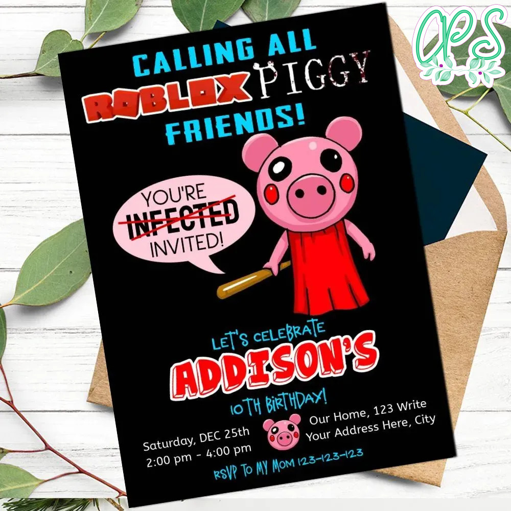 Piggy Roblox Game Birthday Flyer Template to print at home ...