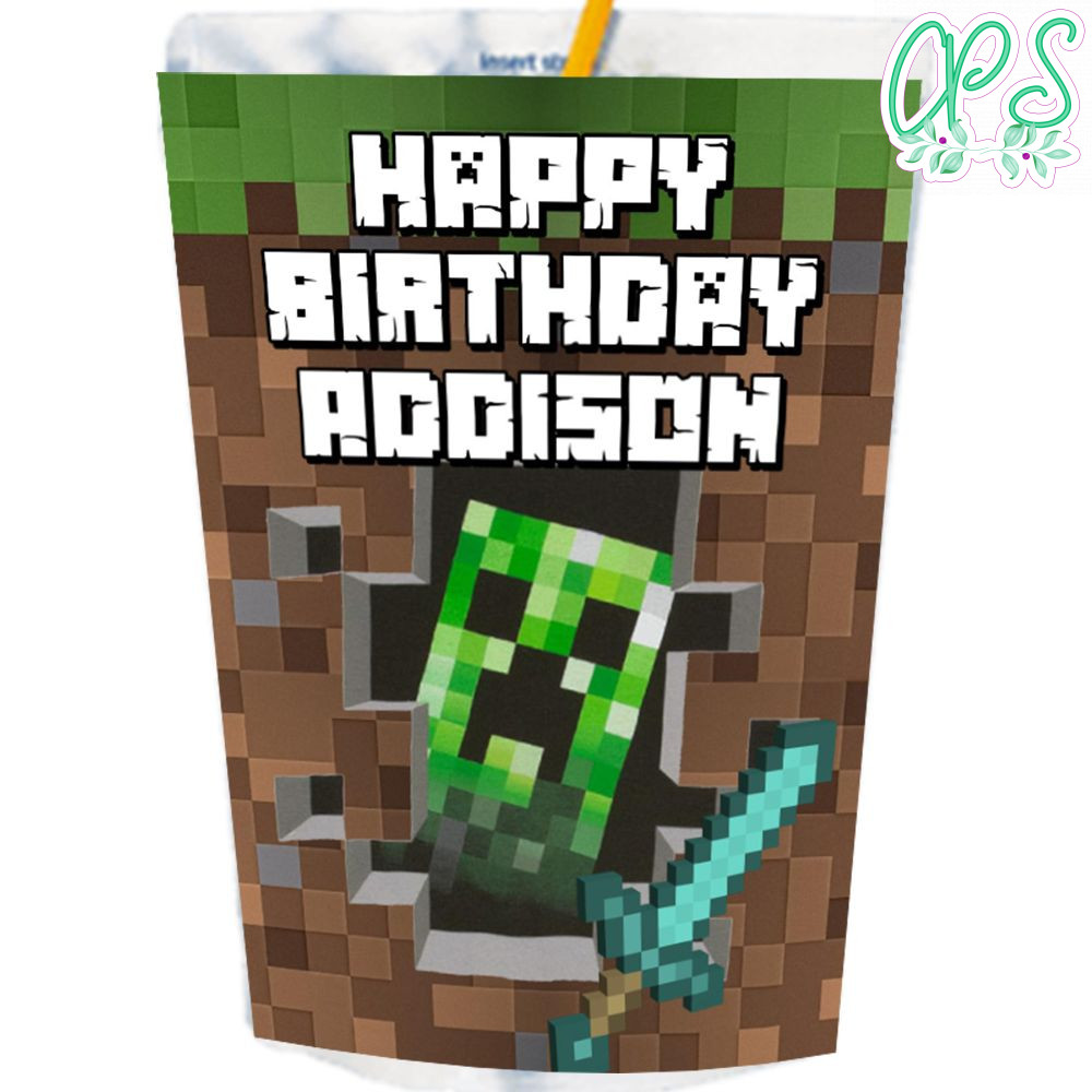 Minecraft Juice Pouch Labels Digital File Printable DIY | Partyinvitedesign