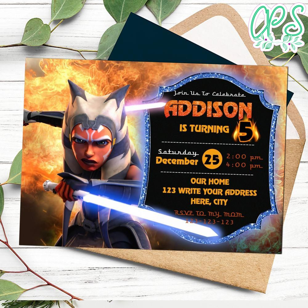 Ahsoka Tano Birthday Invitation Template To Print At Home DIY 