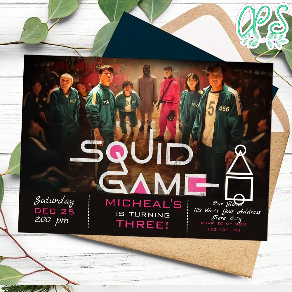 Squid game Party Invitation Customizable Template DIY | CustomPartyShirts