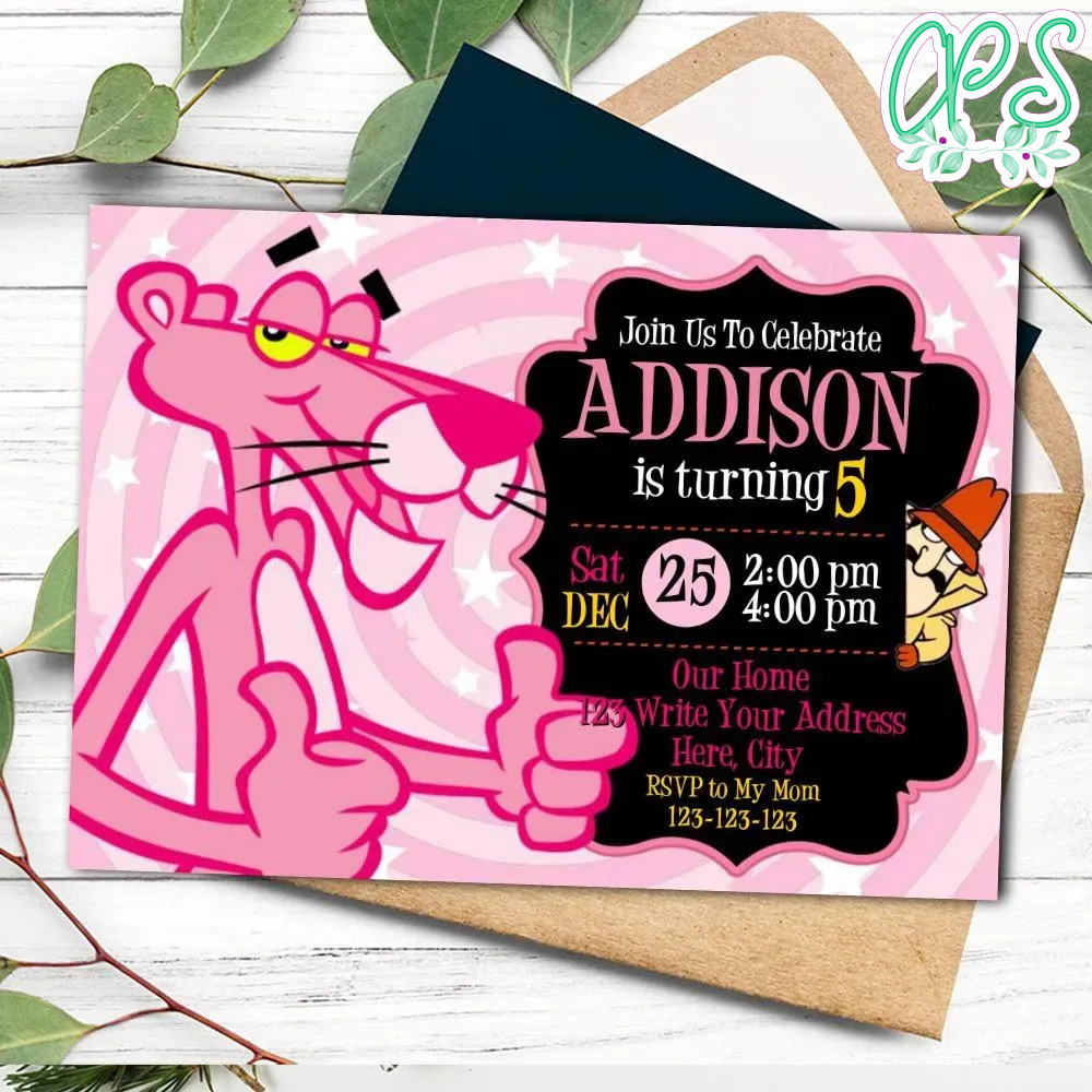Pink Panther Birthday Flyer Customizable Template DIY | Partyinvitedesign