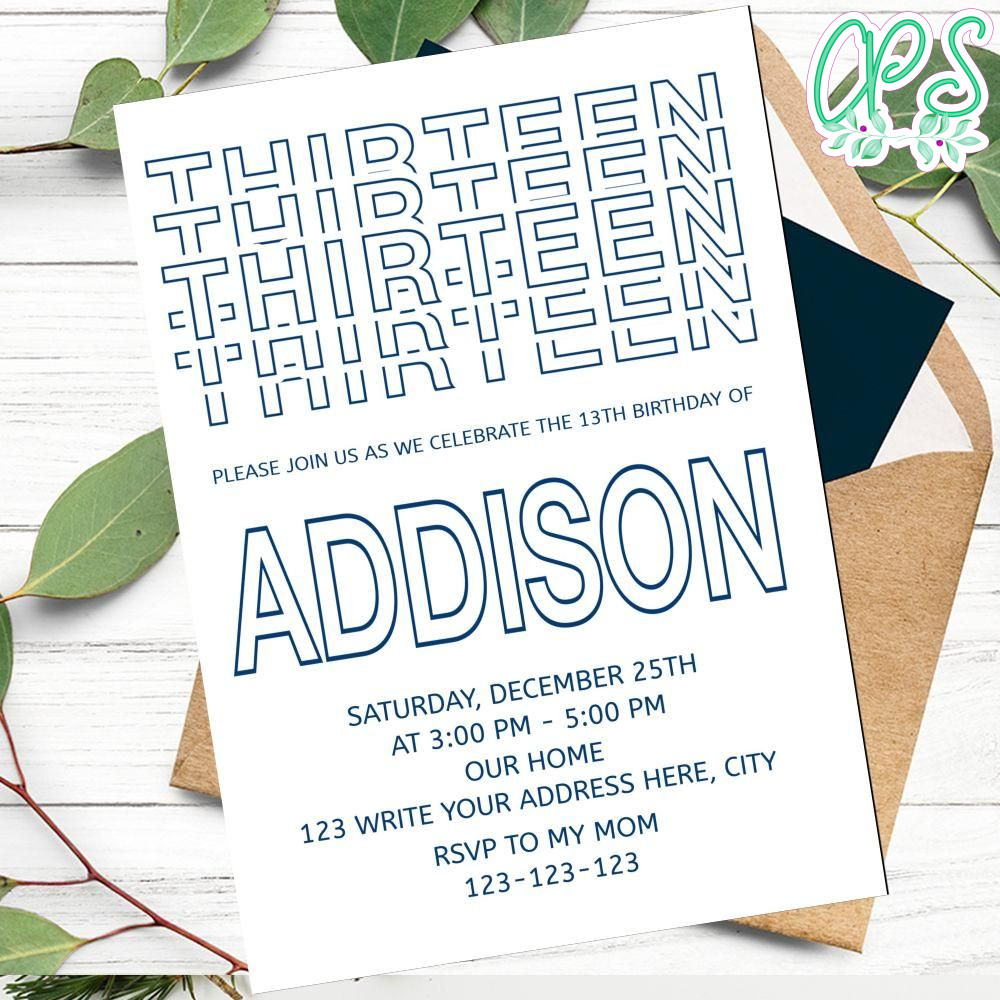 Boy Teenage Party Invitation Customizable Template DIY | CustomPartyShirts