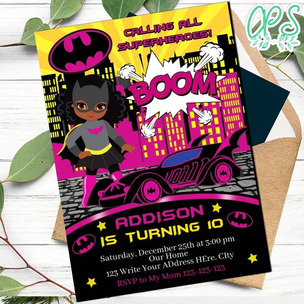 African American Batgirl Birthday Flyer for Girl Printable ...