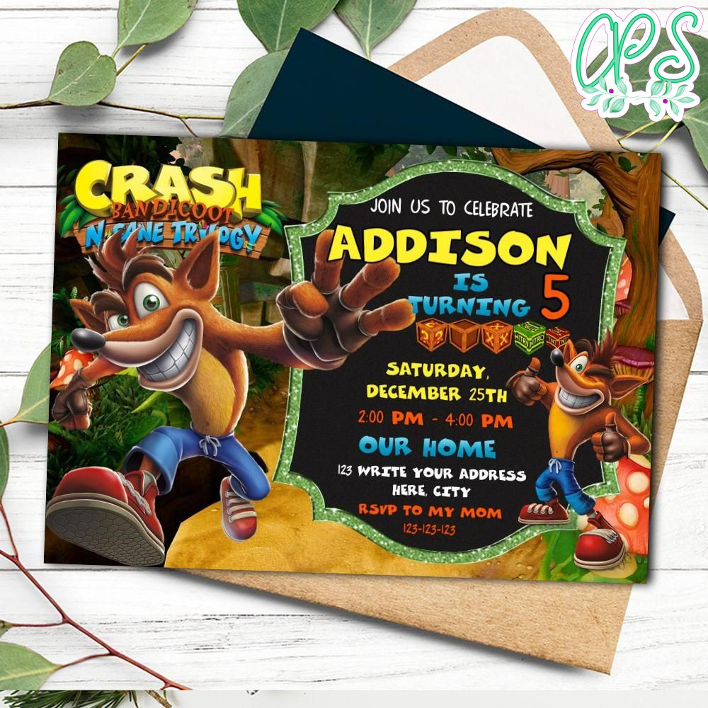 Crash Bandicoot Invitation Template to Print at Home | CustomPartyShirts