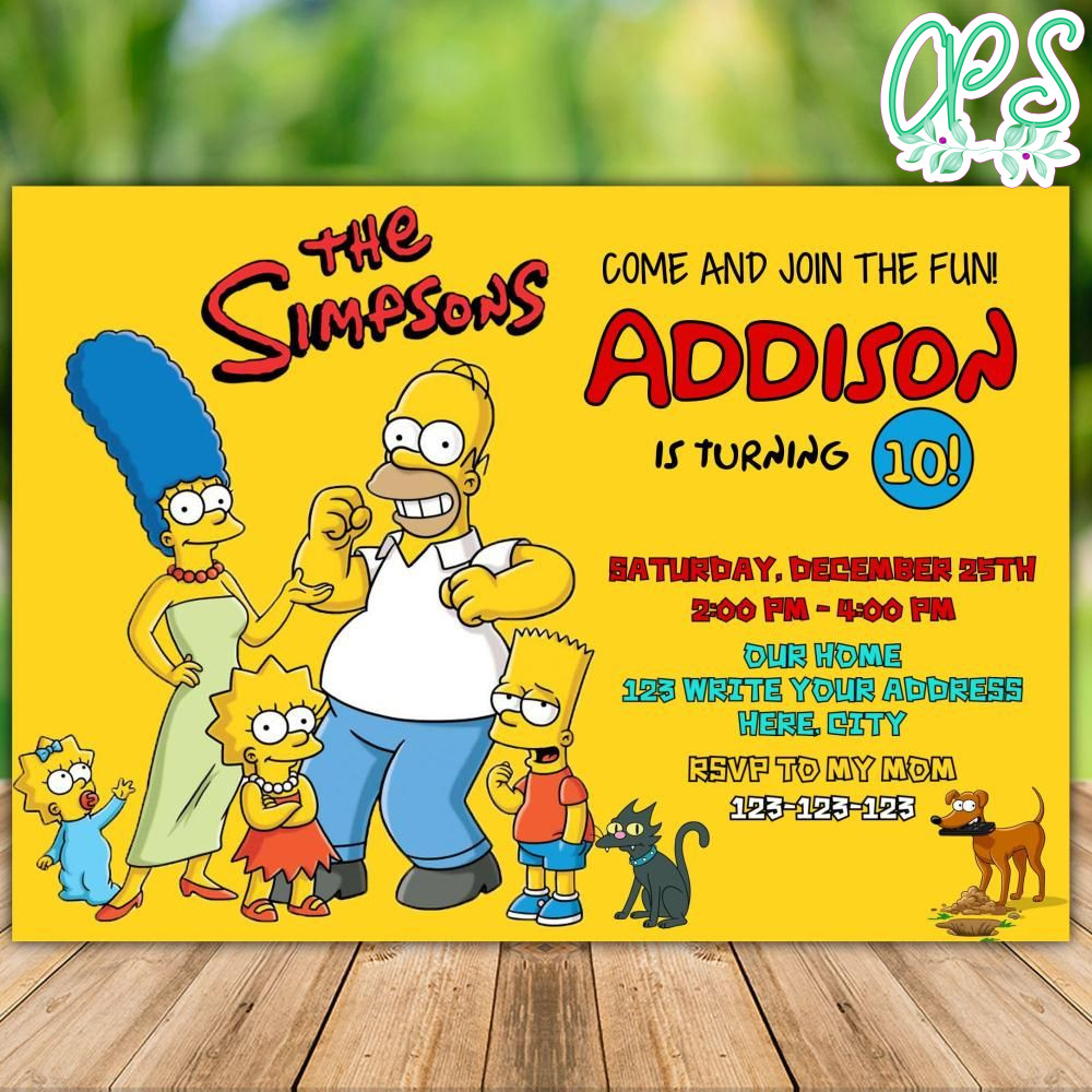 Printable Simpsons Birthday Invitation Instant Download | CustomPartyShirts