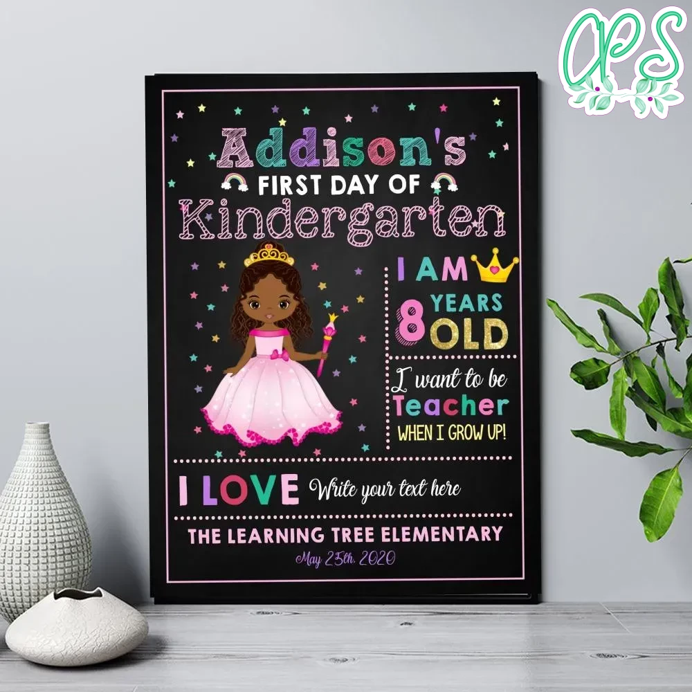 Black Princess First Day of Preschool Chalkboard Sign Printable ...
