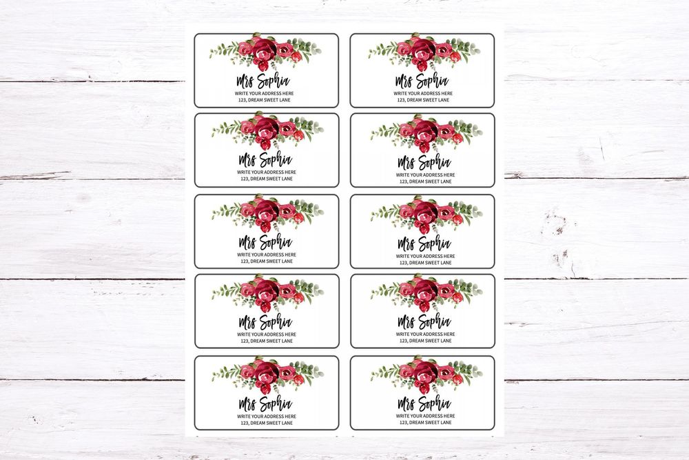 2x4 Editable Address Label Template Burgundy Watercolor 