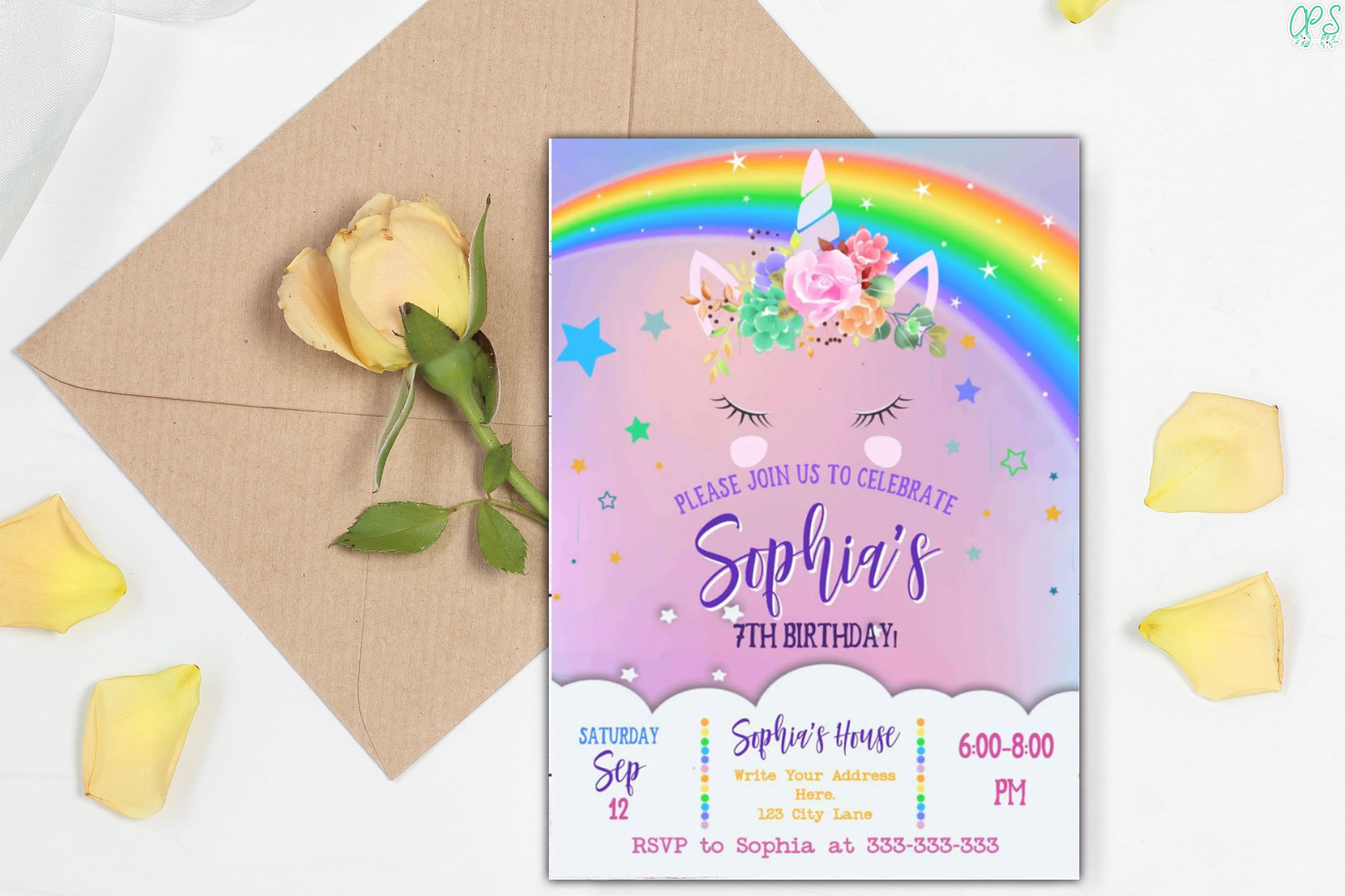 Editable Rainbow Unicorn birthday Flyer Instant Download ...