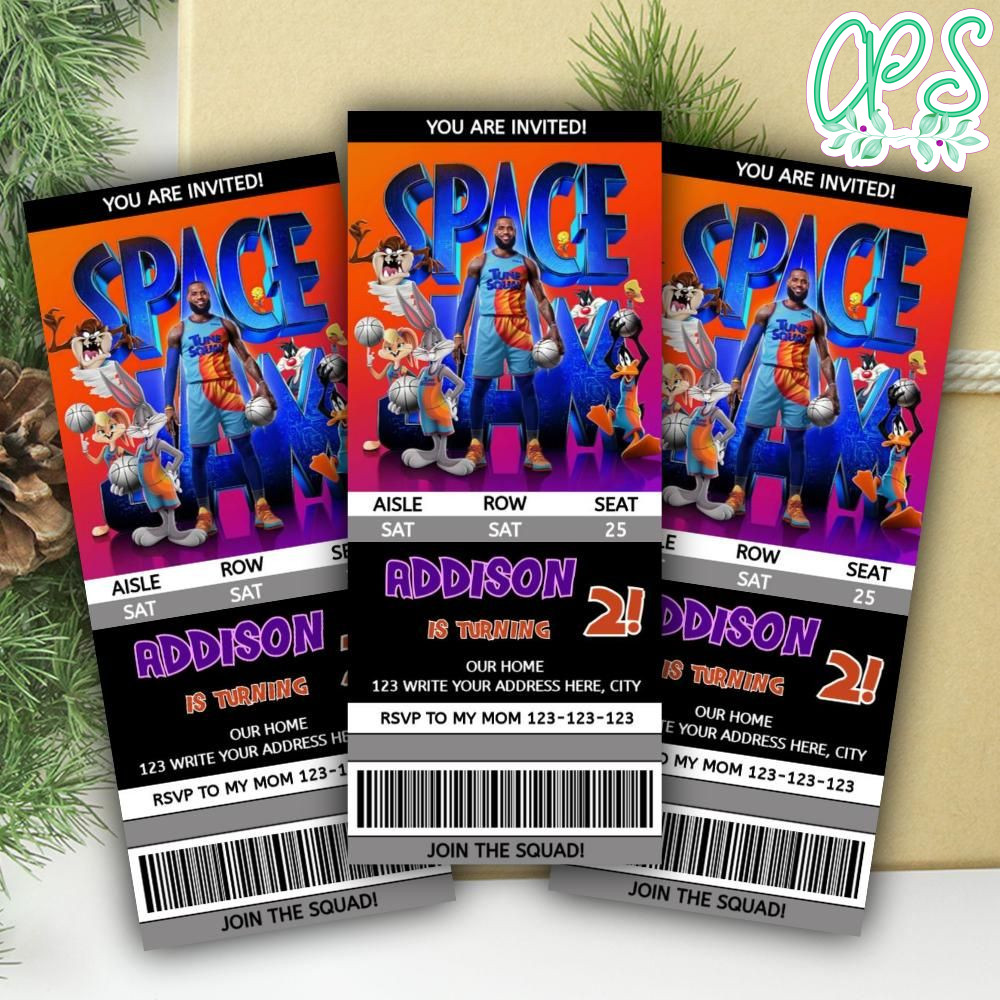 Space Jam 2 Ticket Invitation Customizable Template DIY | CustomPartyShirts