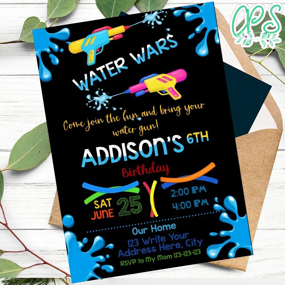 WaterGun Birthday Flyer Printable Instant Download | CustomPartyShirts