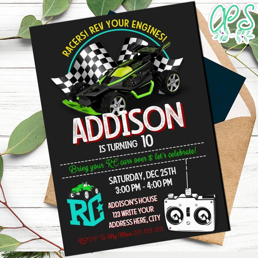 RC Remote Control Car Birthday Invitation Template DIY | CustomPartyShirts