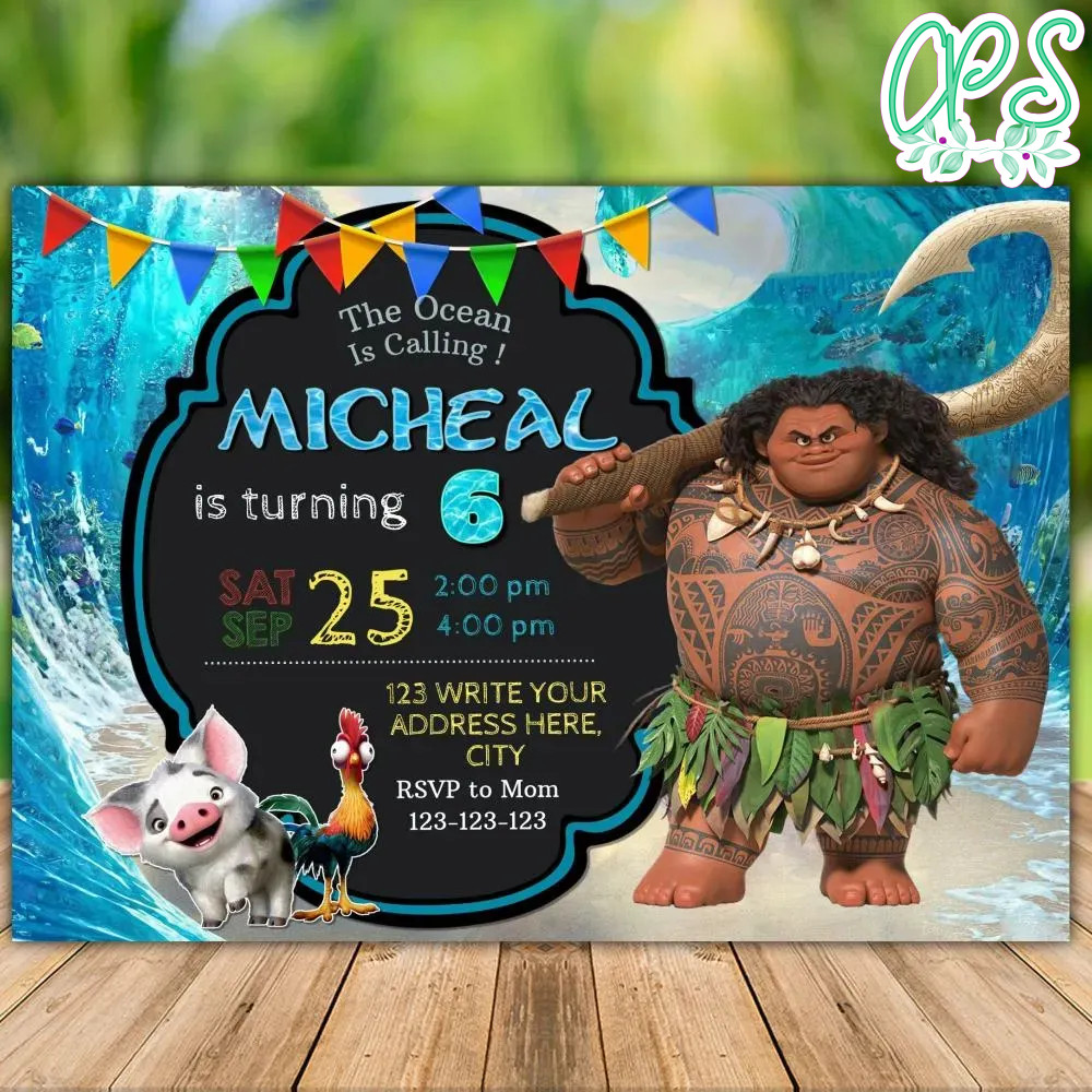 Editable Maui Moana Birthday Flyer Instant Download | CustomPartyShirts