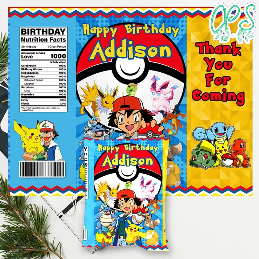 Pokemon Birthday Chip Bag Digital File Printable DIY | CustomPartyShirts