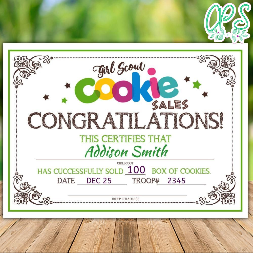 Printable Girl Scout Cookie Sales Congratulations Certificate DIY ...