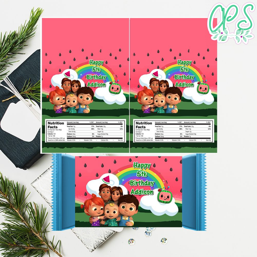 Cocomelon hershey Candy Bar Wrapper Label Digital File | CustomPartyShirts