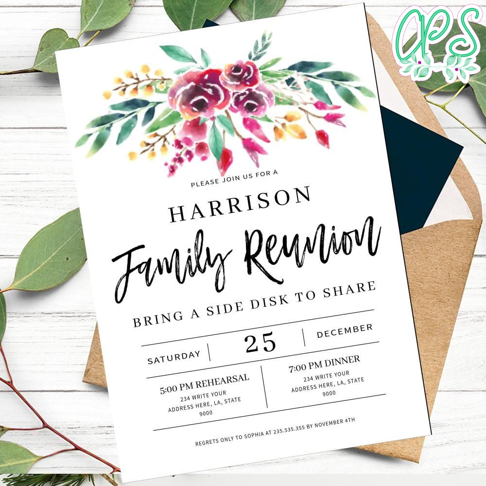 Floral Family Reunion Invitation Printable Instant Download ...