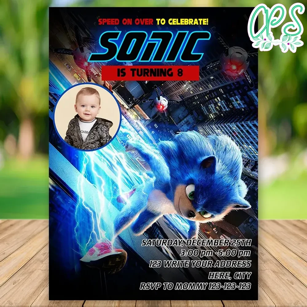 Editable Speed On Over Sonic Birthday Invite With Photo DIY ...