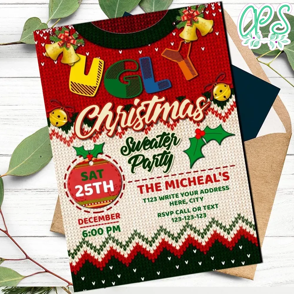 Editable Christmas Ugly Sweaters Invitation Digital File ...