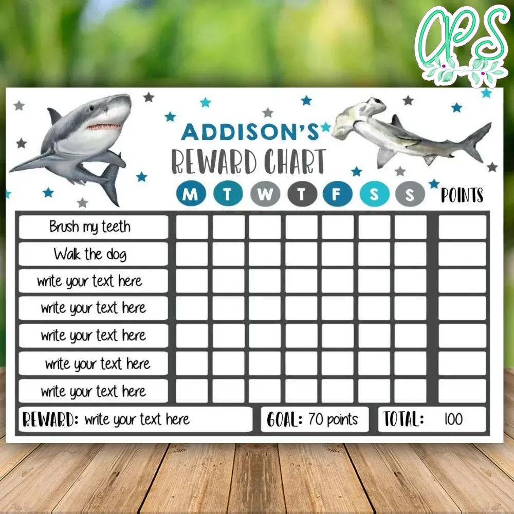Printable Shark Reward Chart Instant Download | CustomPartyShirts