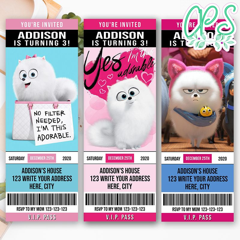 Printable Secret Life of Pets Girl Ticket Invitation DIY ...