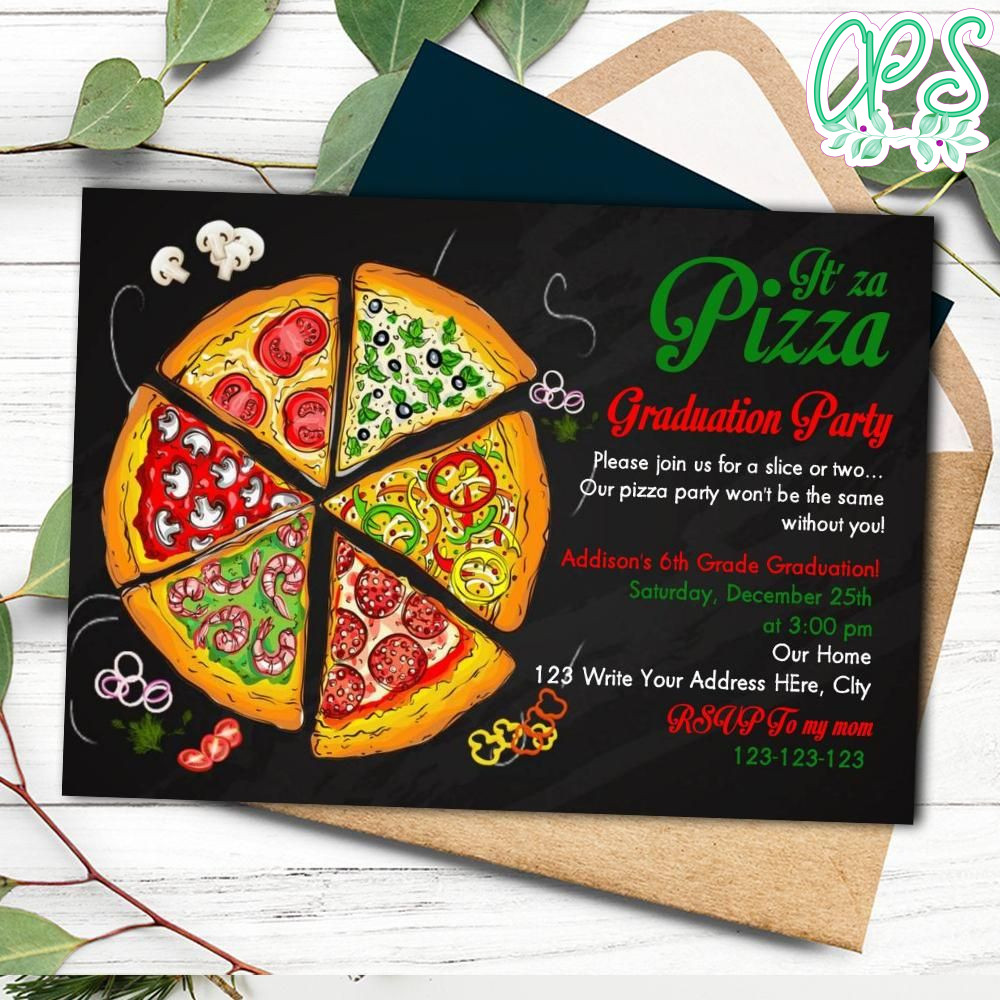 Pizza graduation Invitation Customizable Template DIY | CustomPartyShirts