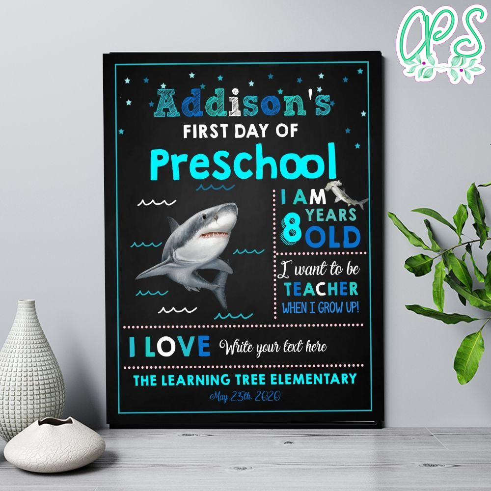 Shark First Day of Kindergarten Chalkboard Sign Printable ...