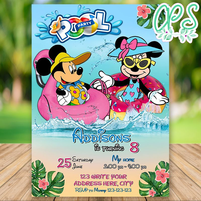 Personalized Mickey Minnie Mouse Pool Party Invitation DIY ...