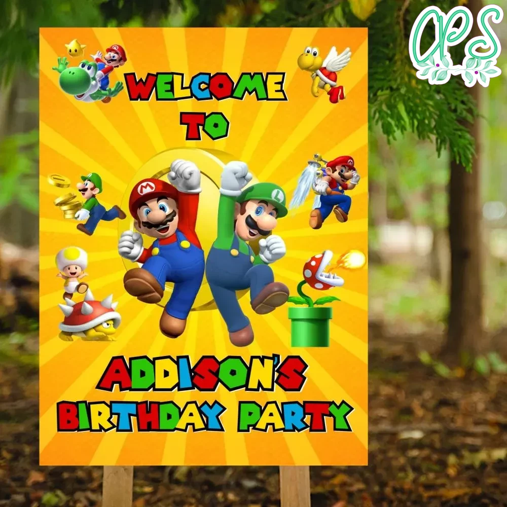 Super mario bros Birthday Welcome Sign Digital File Printable DIY ...