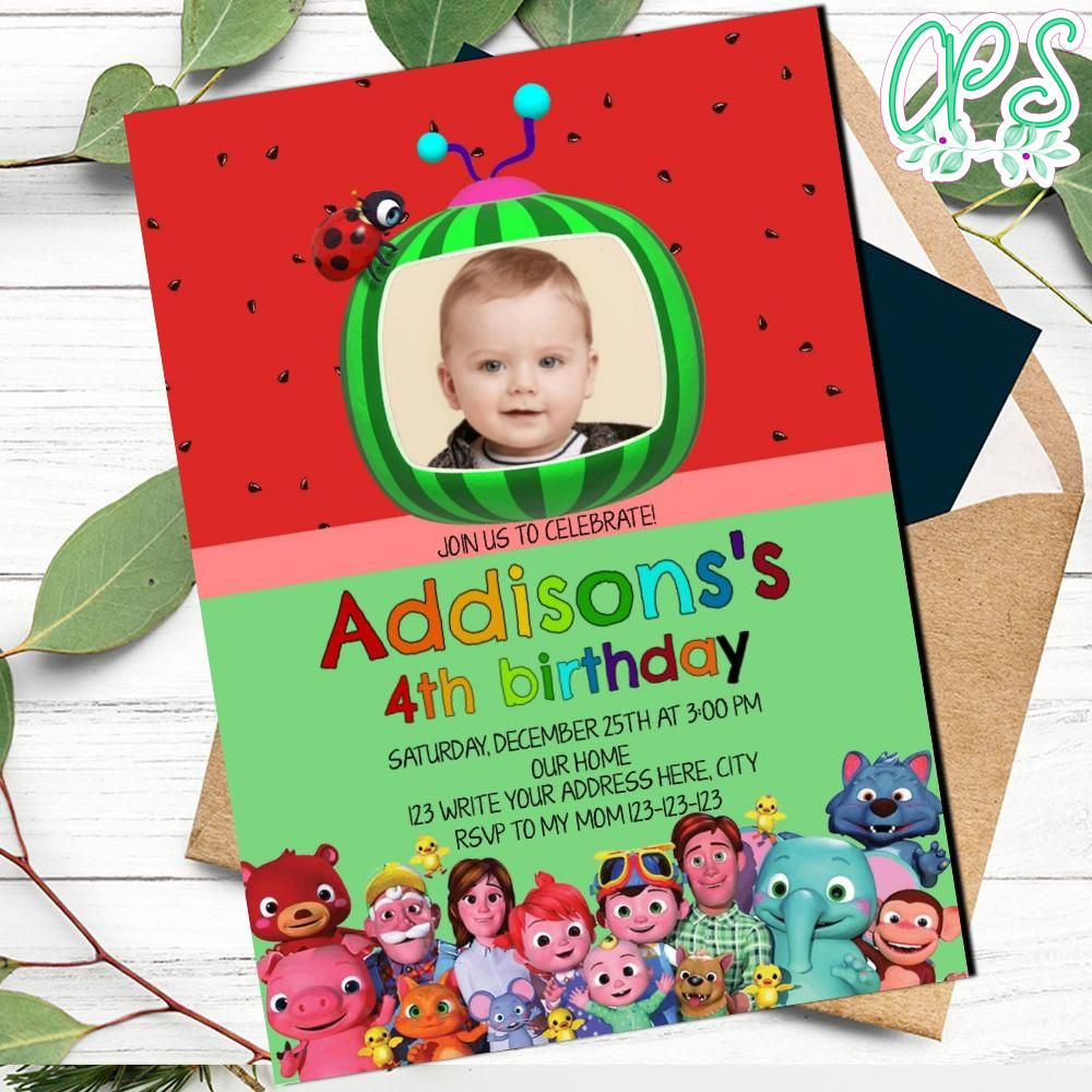 Editable Cocomelon Birthday Invitations With Photo DIY | CustomPartyShirts