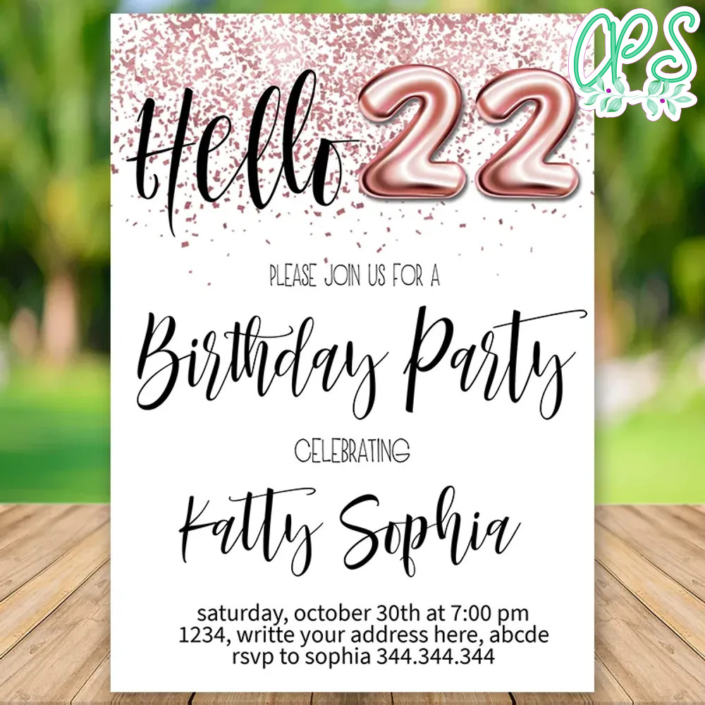 Editable Glitter Confetti 22nd Birthday Flyer DIY | CustomPartyShirts
