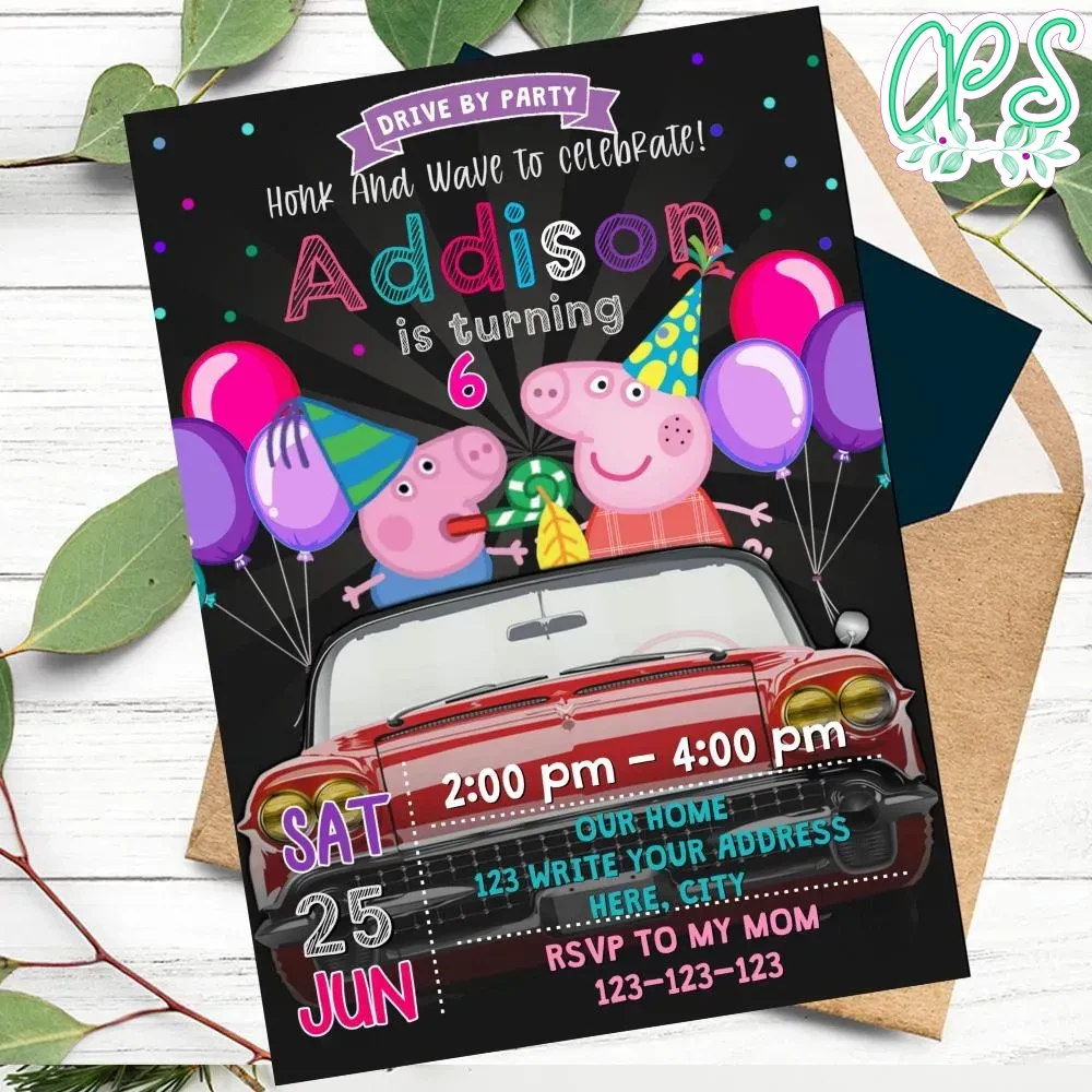 Peppa Pig Drive By Birthday Parade Invitation Printable DIY ...