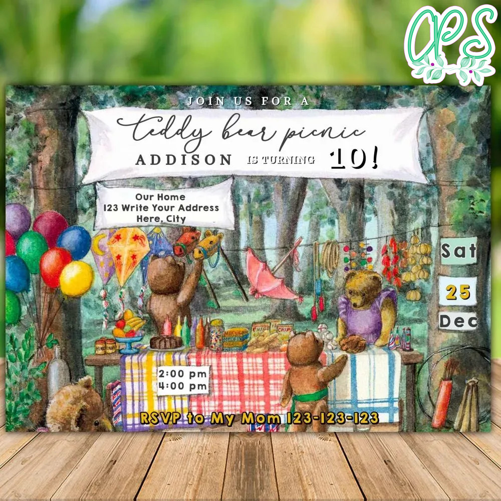 Printable Boy Teddy Bear Picnic Birthday Flyer DIY | CustomPartyShirts
