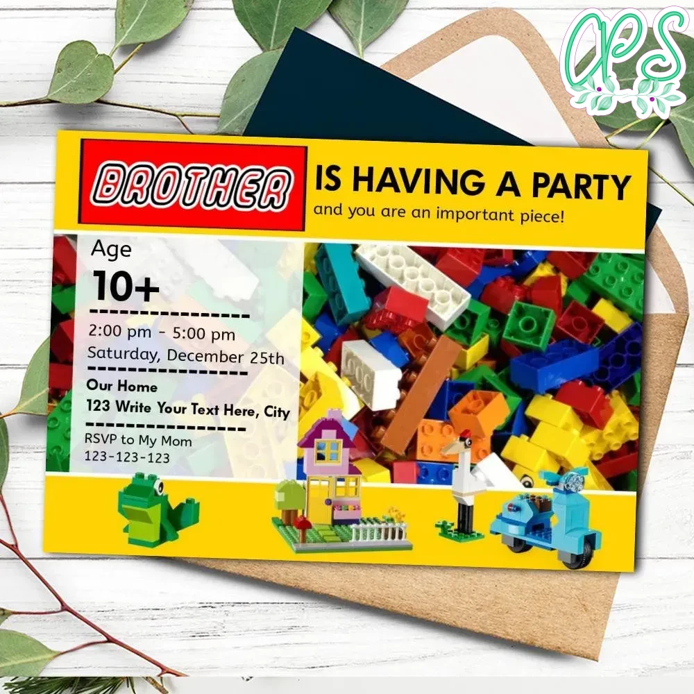 Lego Building Blocks Birthday Invitation Printable DIY | CustomPartyShirts