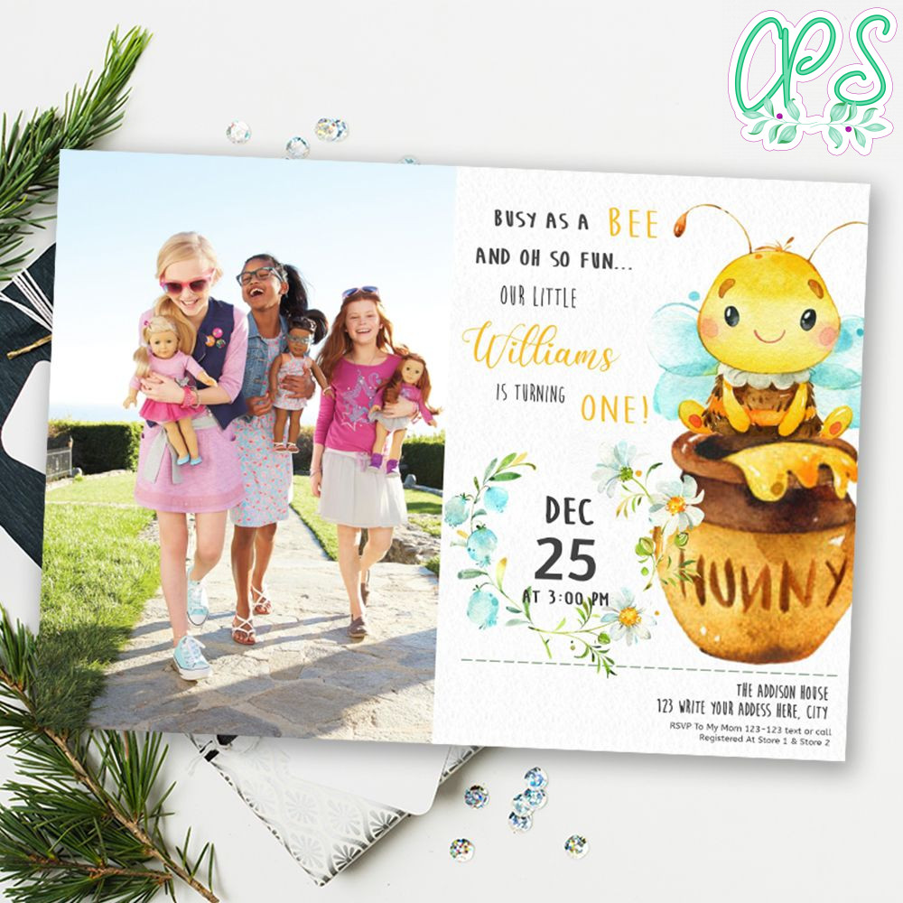 Busy Bee Birthday Invitation with Photo Printable DIY | CustomPartyShirts