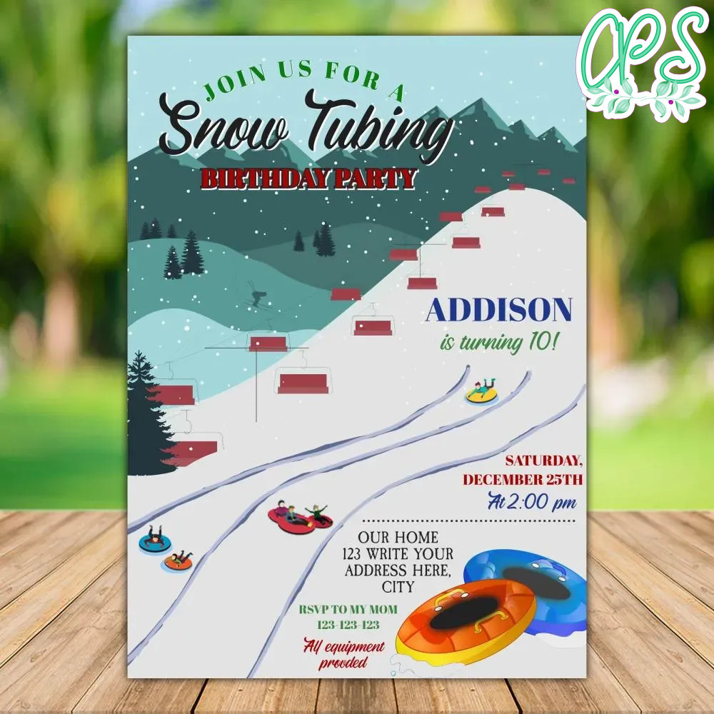 Printable Snow Tubing Birthday Flyer Instant Download | CustomPartyShirts