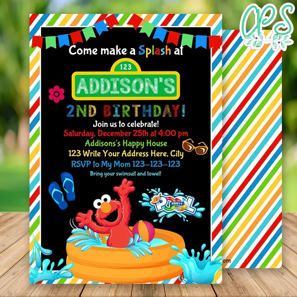 Editable Sesame Street Elmo Pool Party Invitation Instant Downloa ...
