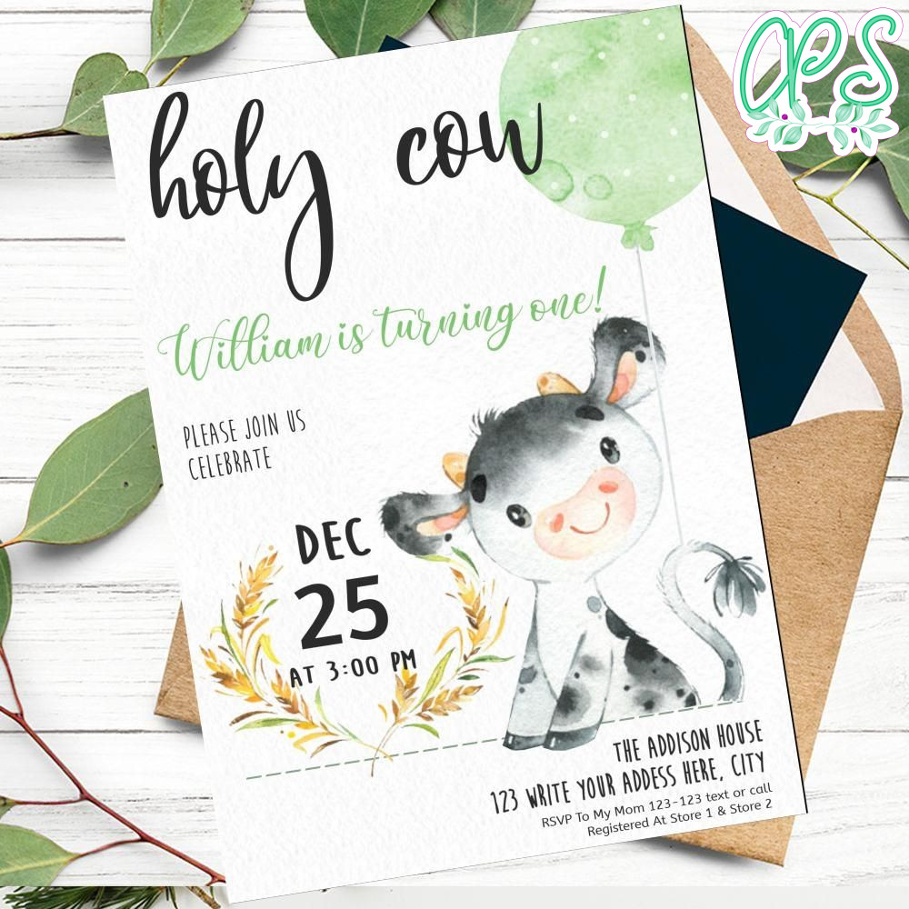 Holy cow Birthday Invitation Customizable Template DIY | CustomPartyShirts