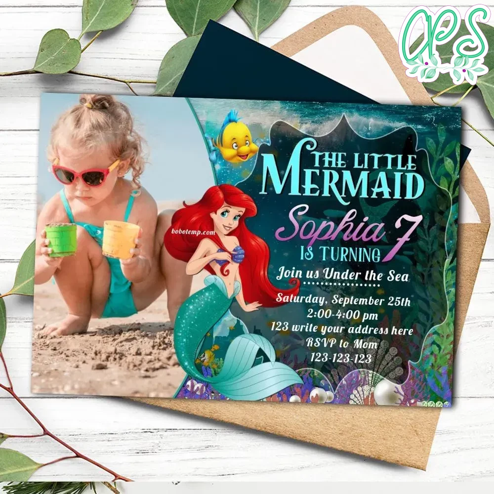 Little mermaid Ariel Birthday Flyer Card With Picture DIY ...
