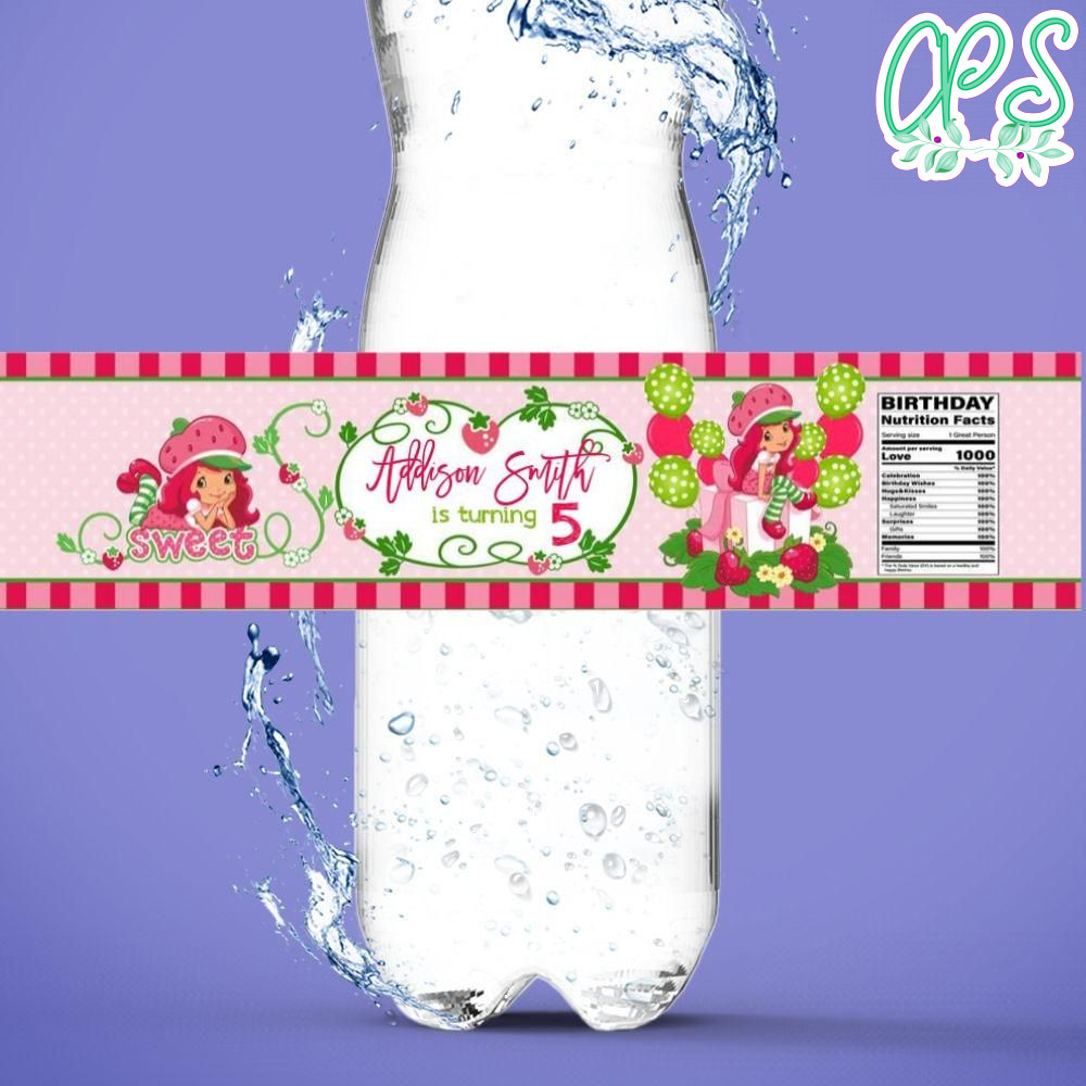 Strawberry shortcake Water Bottle Label Template DIY | CustomPartyShirts