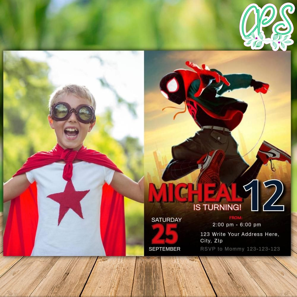 Printable Miles Morales Birthday Invitation With Photo DIY ...