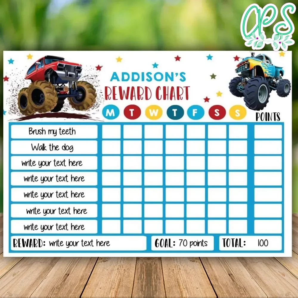 Printable Monster Truck Reward Chart Instant Download | CustomPartyShirts